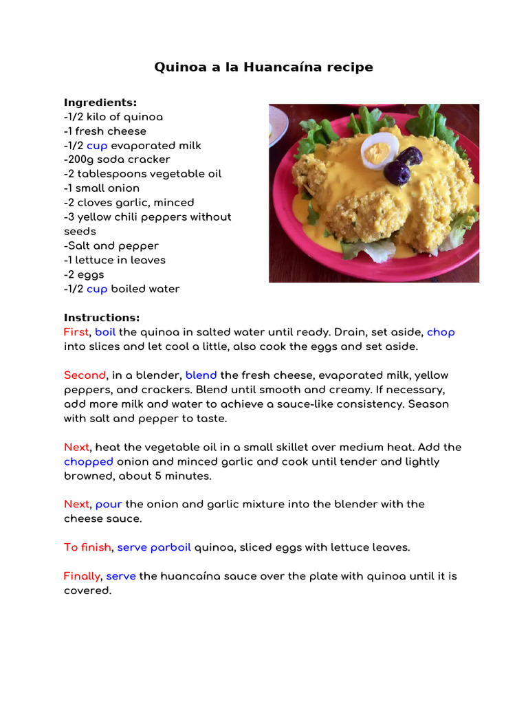 Quinoa A La Huancaína Recipe | PDF | Cooking, Food & Wine | Science ...