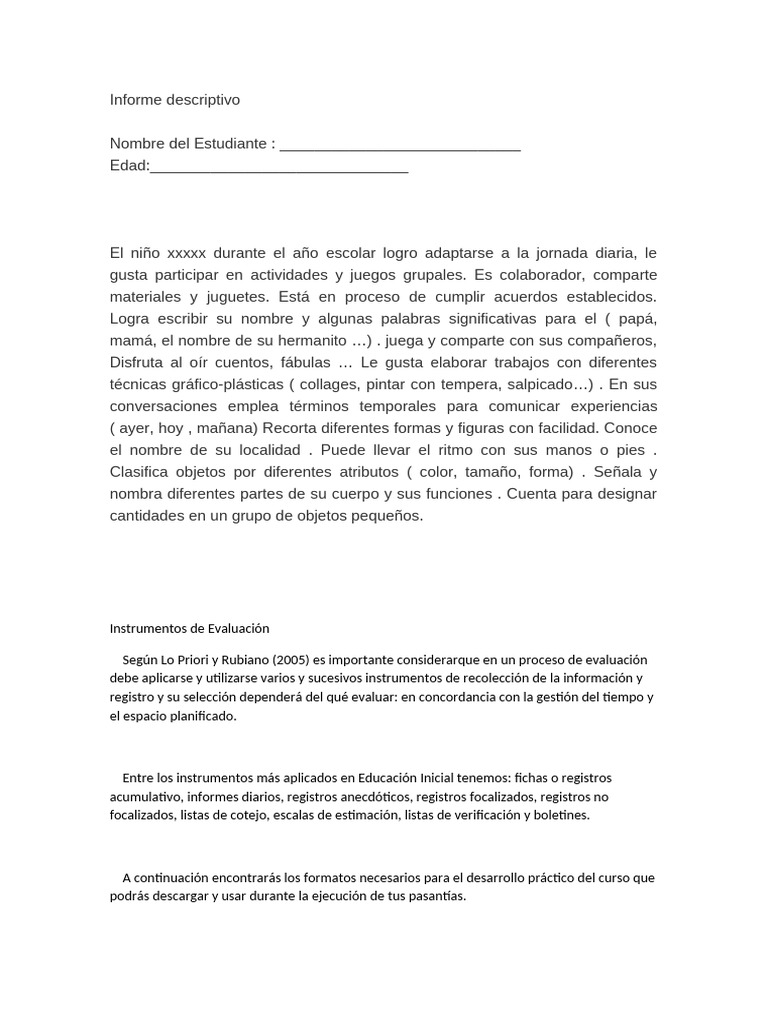Modelo Informe Descriptivo | PDF | Aprendizaje