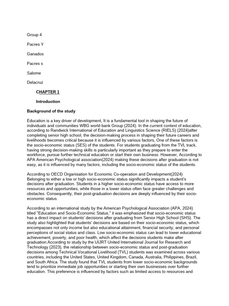 YVONNA PACRES - Chapter 1: Draft Submission | PDF | Socioeconomic Status | Social Psychology