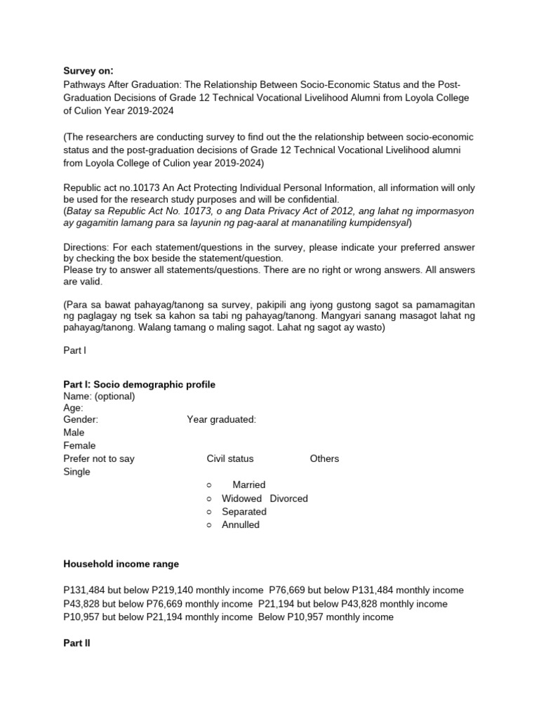 Research Questionnaire | PDF | Socioeconomic Status | Economies