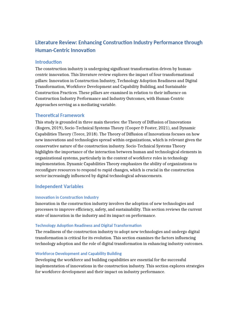 Literature Review Construction Industry Final | PDF | Innovation | Business