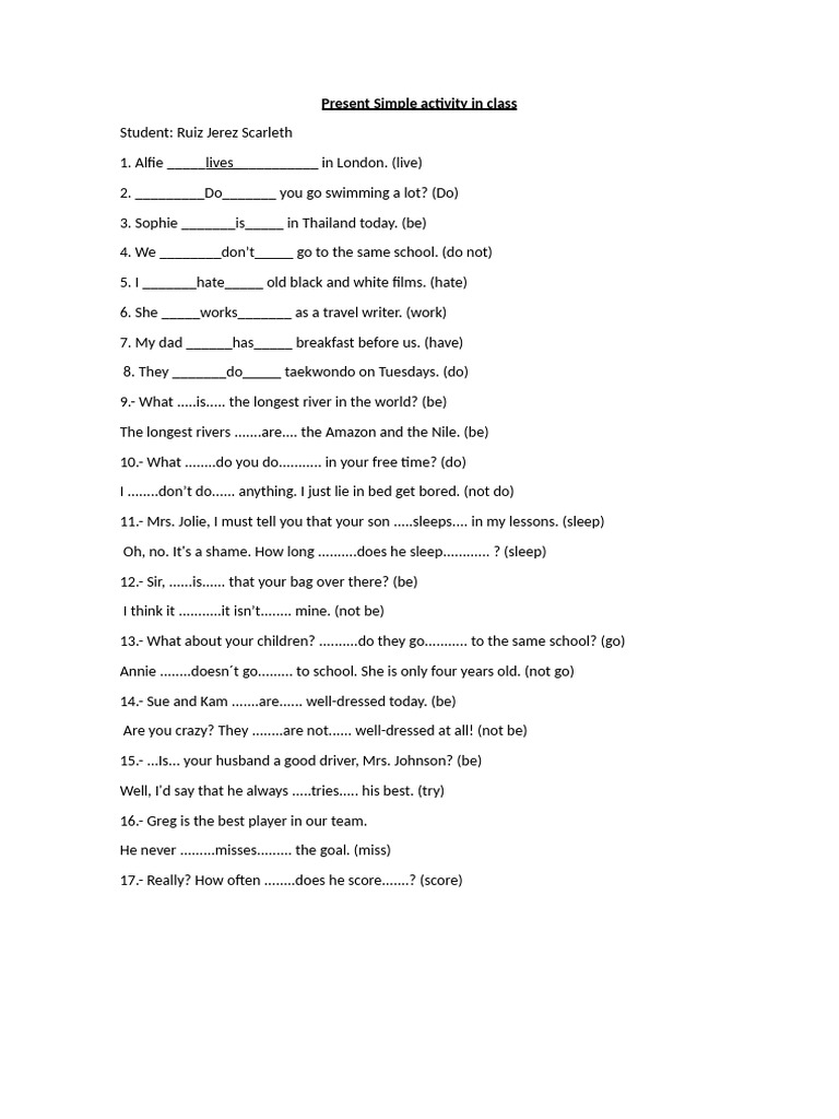 presente simple ejercicios | PDF