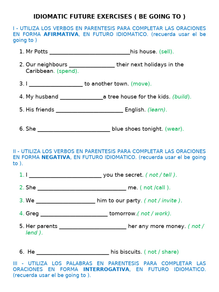 Idiomatic Future Exercises | PDF