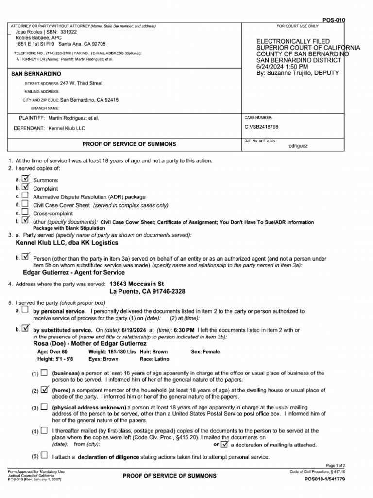 Proof of Service of Summons | PDF | Service Of Process | Mail