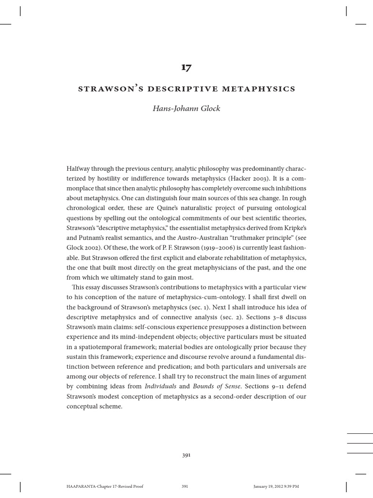 Strawson's Descriptive Metaphysics Explained | PDF | Metaphysics ...