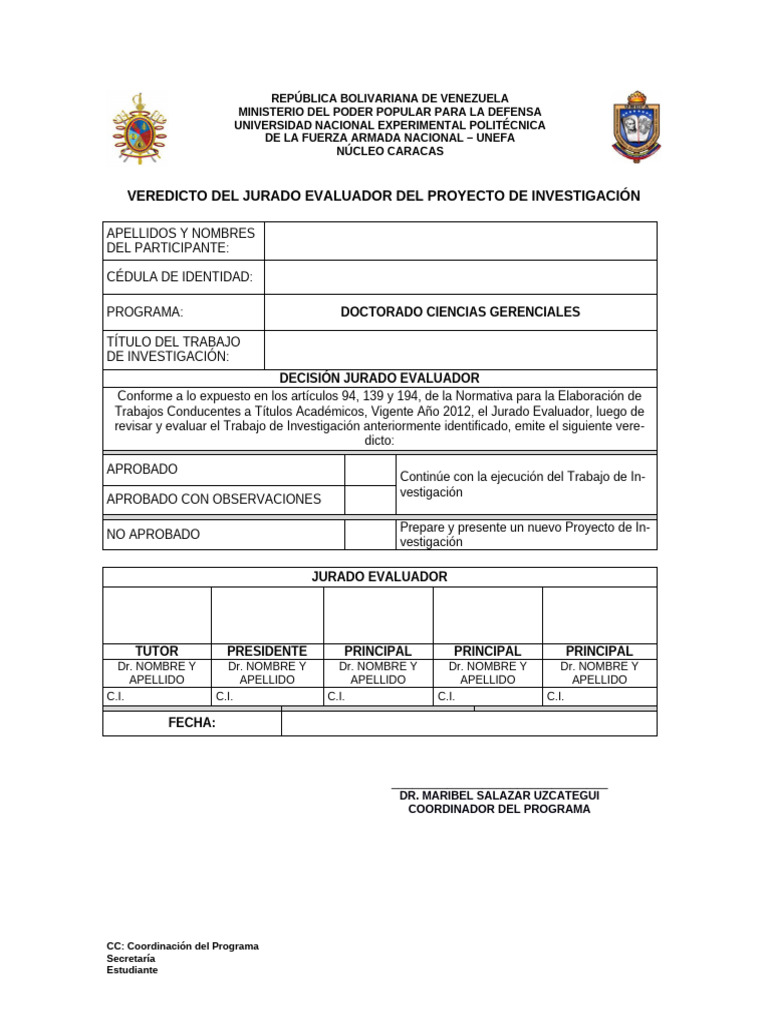 Formato Veredicto Del Proyecto - Doctorados | PDF