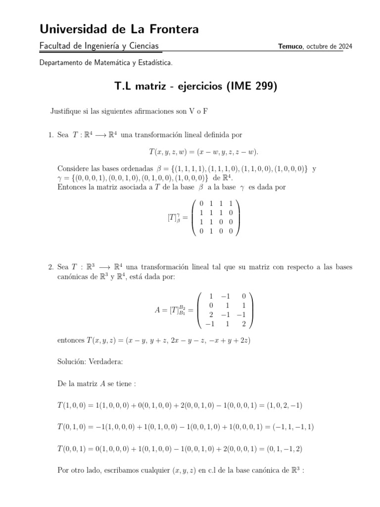 T.L Matriz Ejercicios Semana9 2024 | PDF | Funciones y mapeos | Álgebra