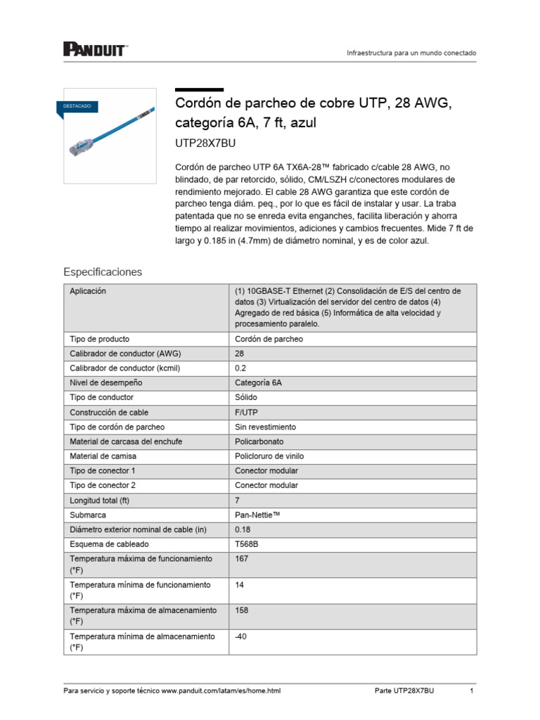 Patch Cord 7p 6A Panduit | PDF | Conector eléctrico | Ingenieria Eléctrica