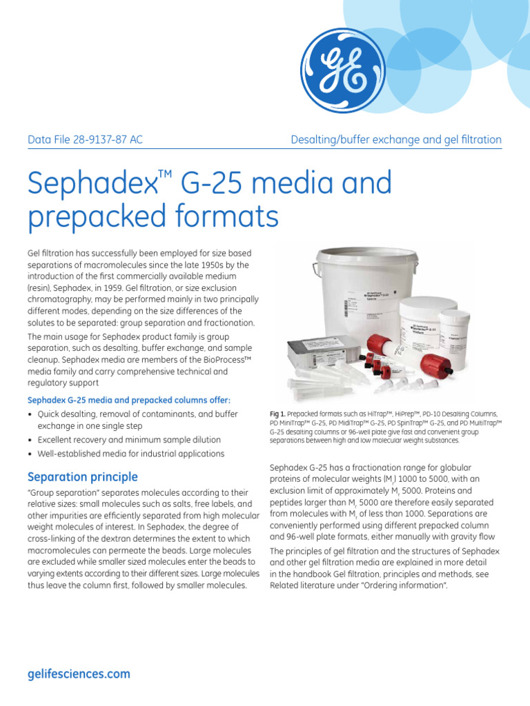 GE_Data file_Sephadex G-25 media and prepacked formats | PDF ...