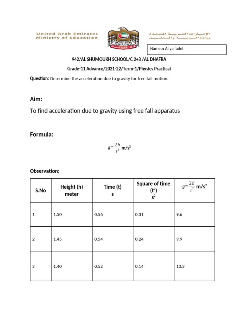 Free Fall Motion | PDF