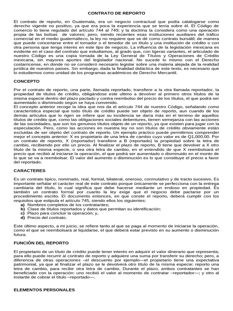 Contrato de Reporto | PDF | Instrumento negociable | Propiedad