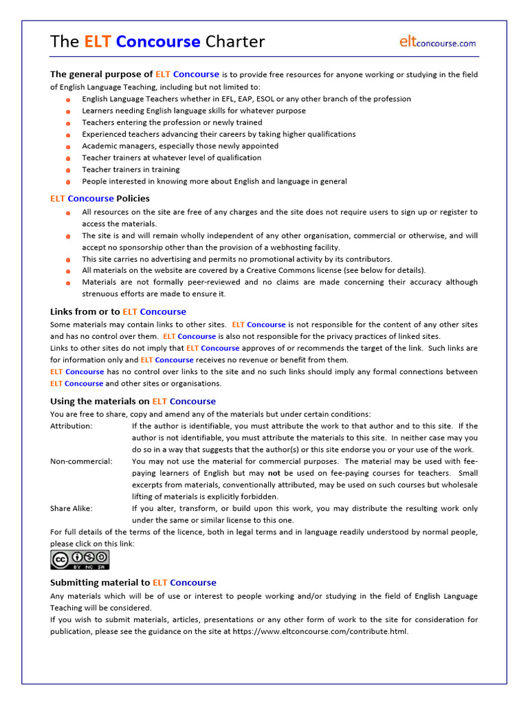 ELT Concourse Charter | PDF | English As A Second Or Foreign Language