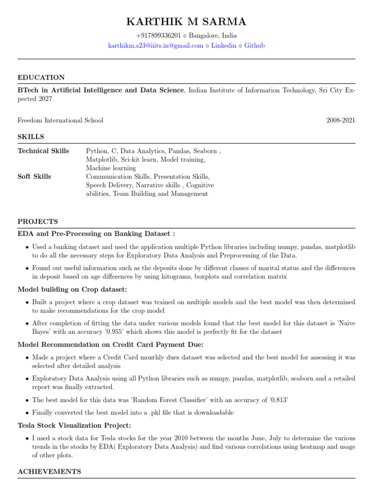 Karthik M Sarma Resume | PDF | Data Analysis | Data