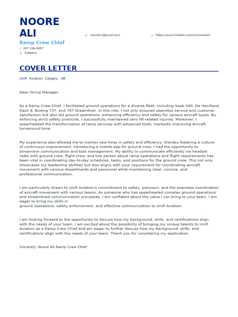 Ramp Crew Chief Cover Letter | PDF