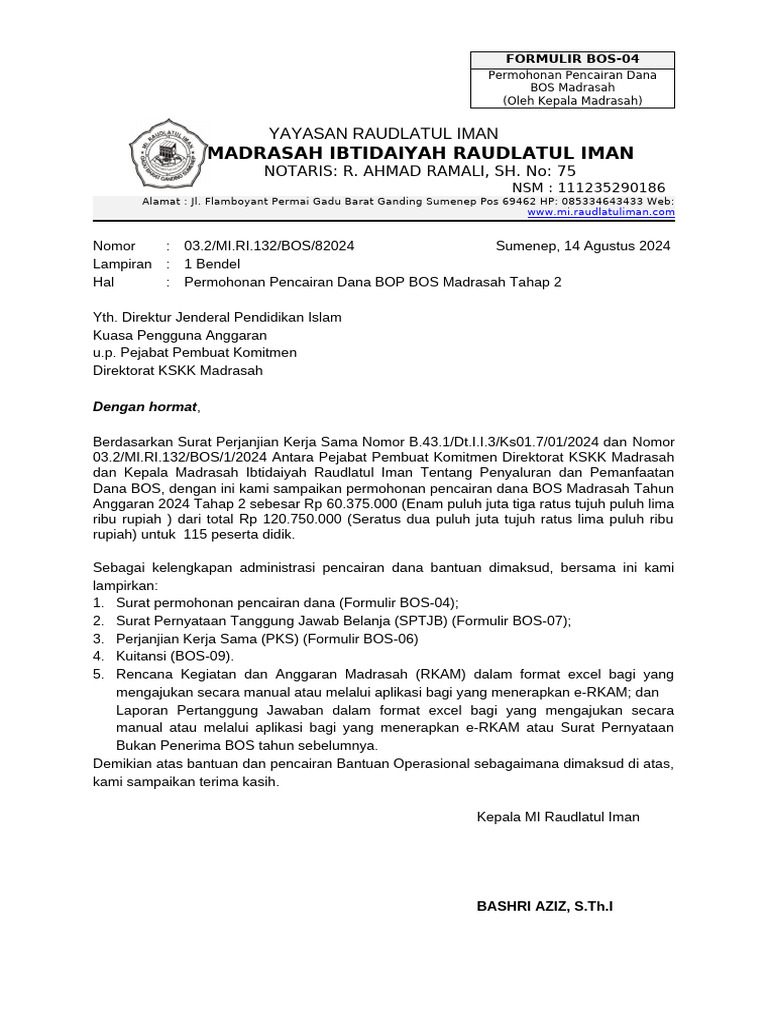 Surat Permohonan Bos 2024 Terbaru | PDF