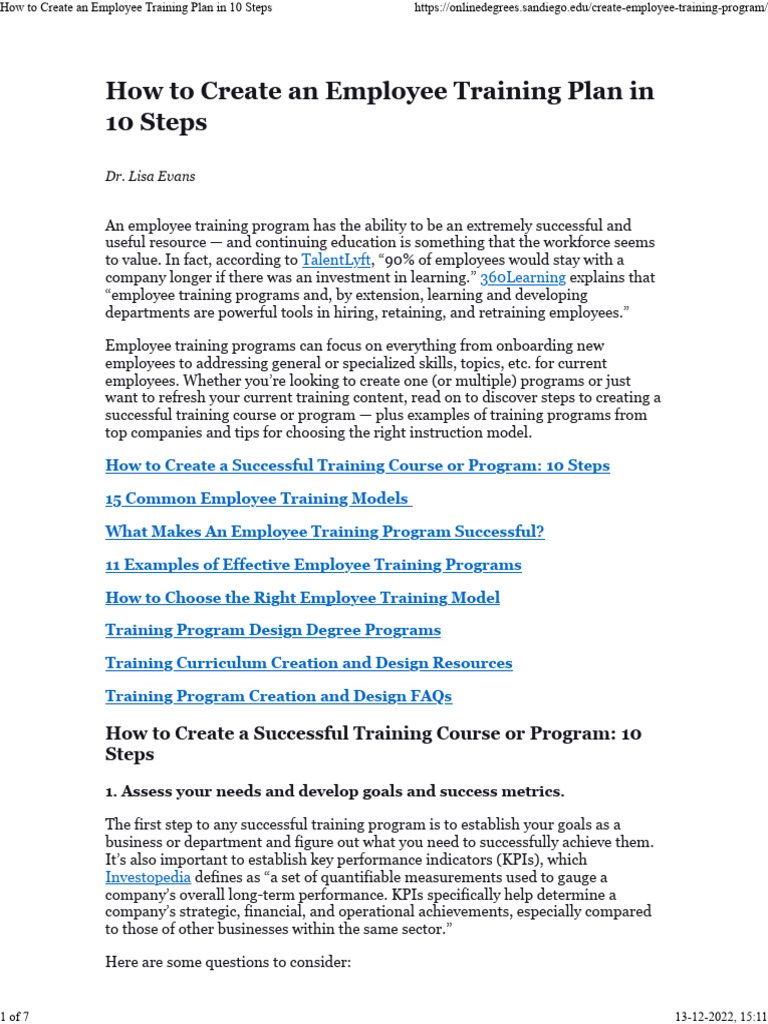 Employee Training Plan: 10 Steps | PDF | Educational Technology ...