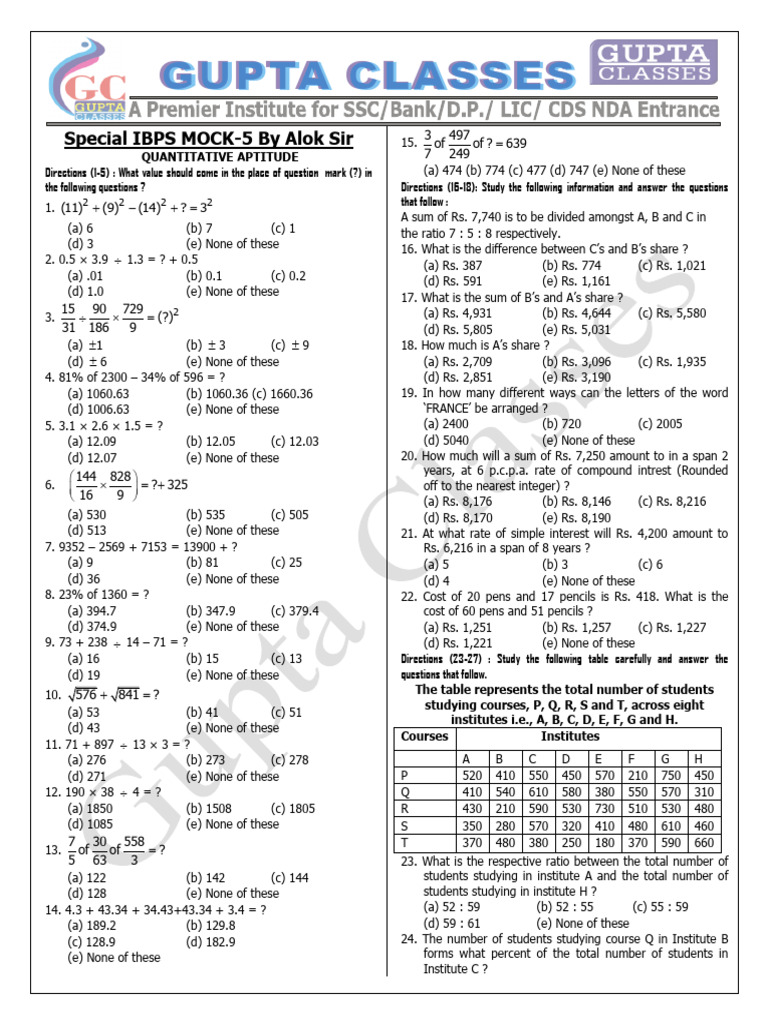 BANK MOCK TEST -5 | PDF | Length | Area