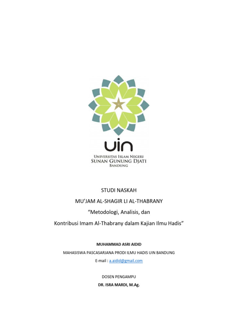 Studi Naskah - Mu'Jam Al-Shaghir Li-Al Thabrany (Muhammad Asri Aidid) | PDF