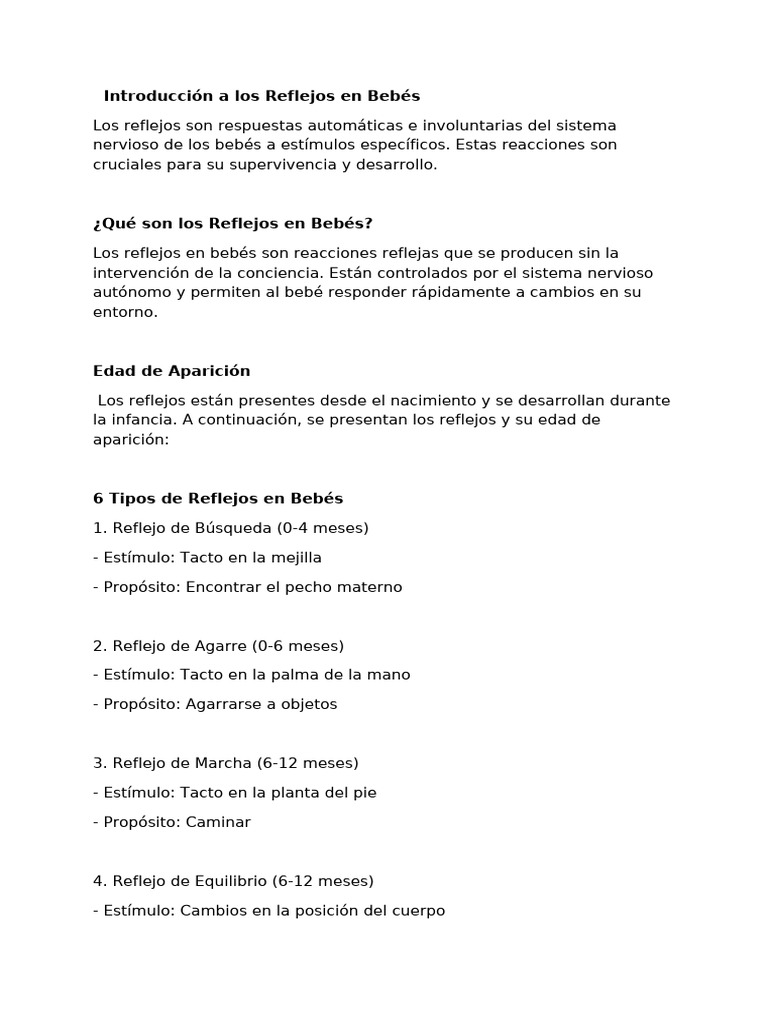 Reflejos Esenciales en Bebés: Guía Completa | PDF