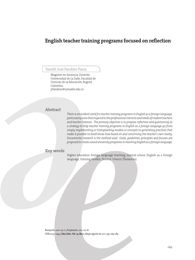 2011 English Teacher Training Programs Focused On Reflection MARCO TEORICO FORMAICON DOCENTE ...