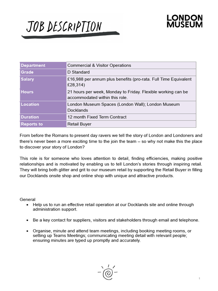 Retail Administration - Job Description and Person Specification (HR ...