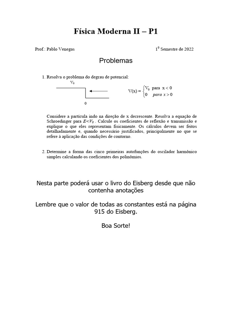 P1 - Problemas - Moderno II | PDF