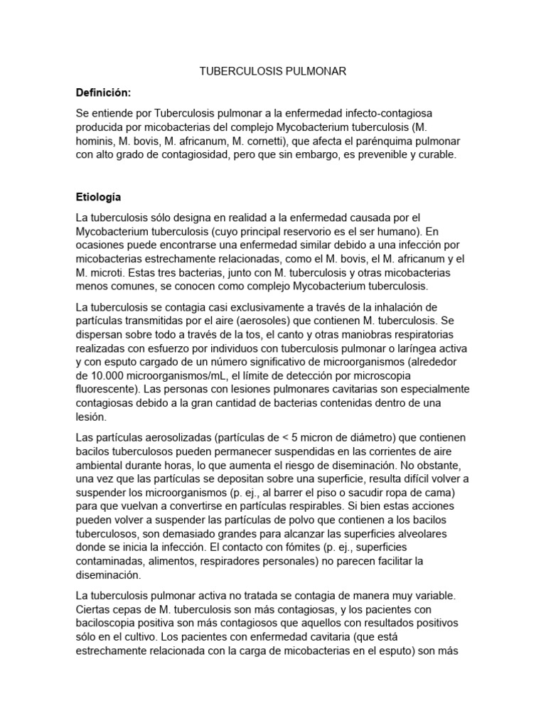 Tuberculosis Pulmonar: Contagio y Epidemiología | PDF | Tuberculosis ...
