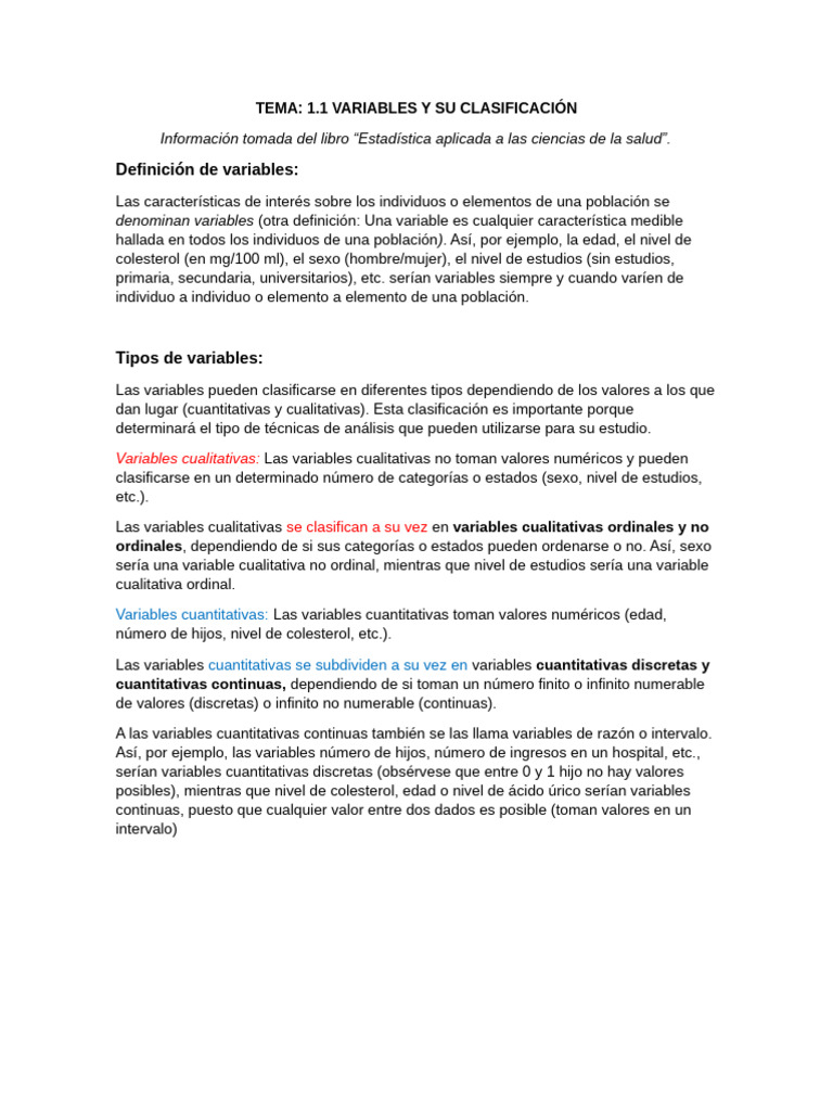 1 1 Variables Y Su Clasificación Pdf Experimentar Investigación