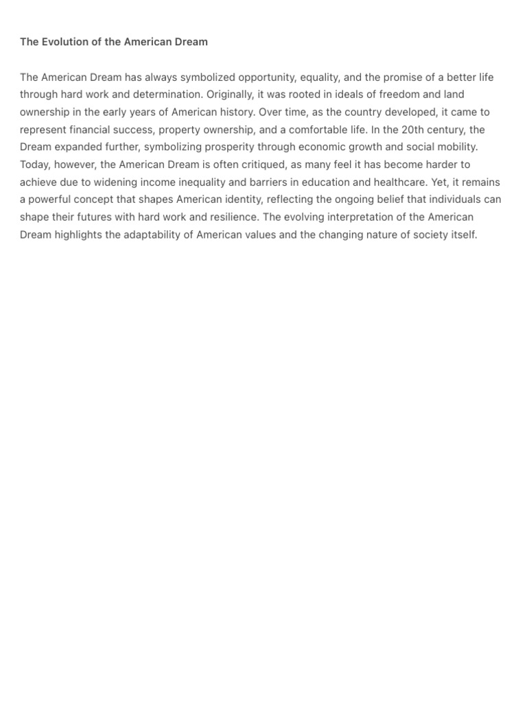 The Evolution of The American Dream | PDF | Social Science