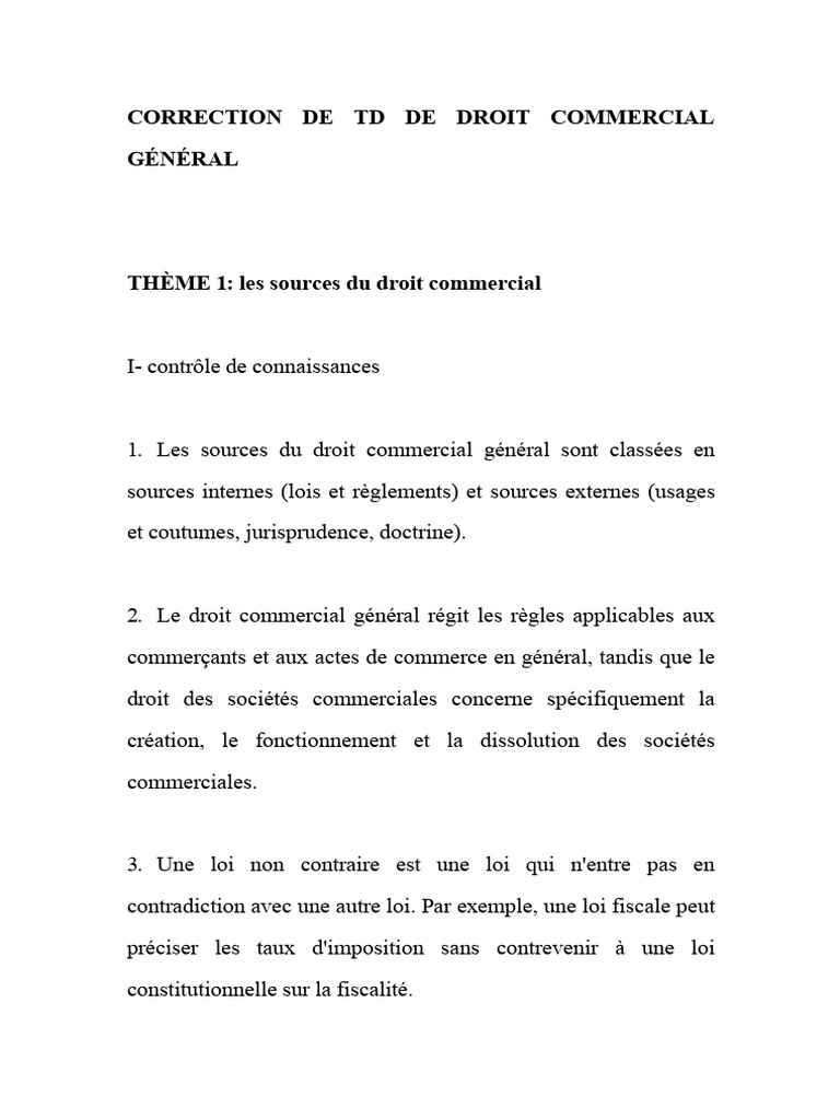 CORRECTION DE TD Droit Commercial | PDF | Loi | Sodles
