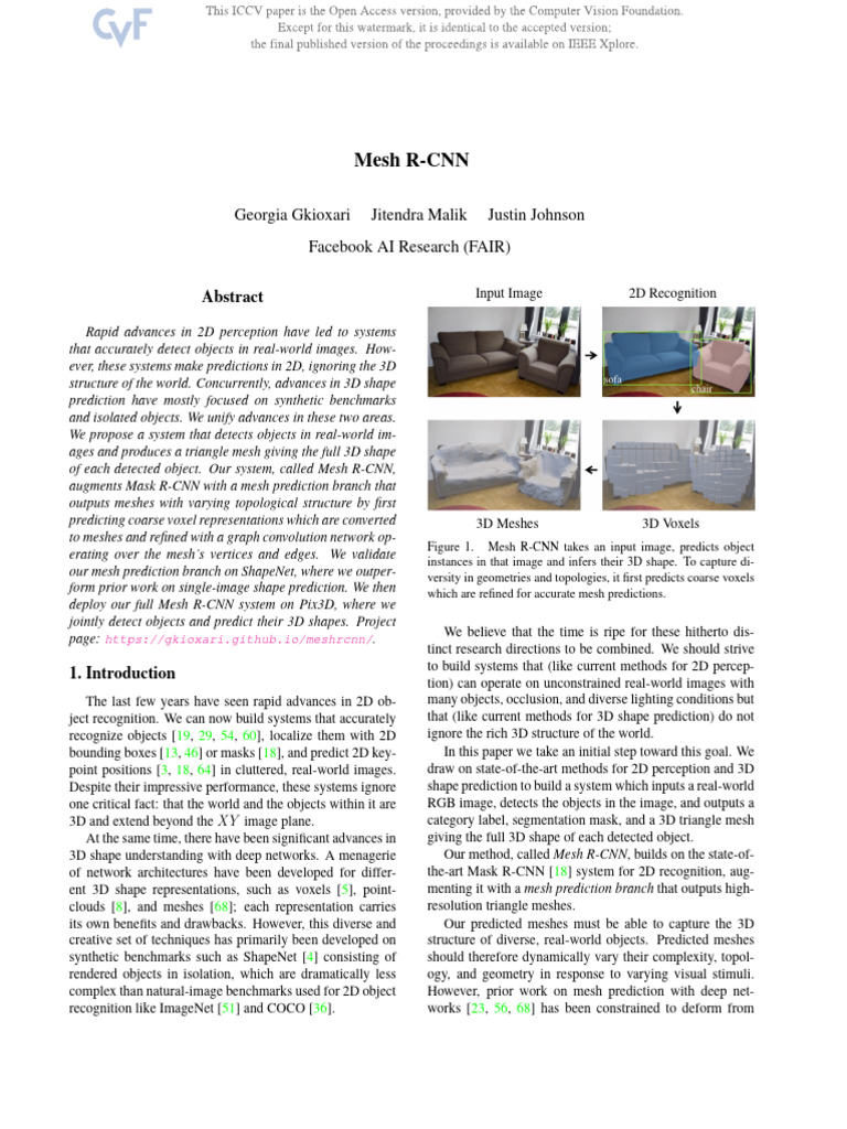 Gkioxari Mesh R-CNN ICCV 2019 Paper | PDF | Shape | Image Segmentation