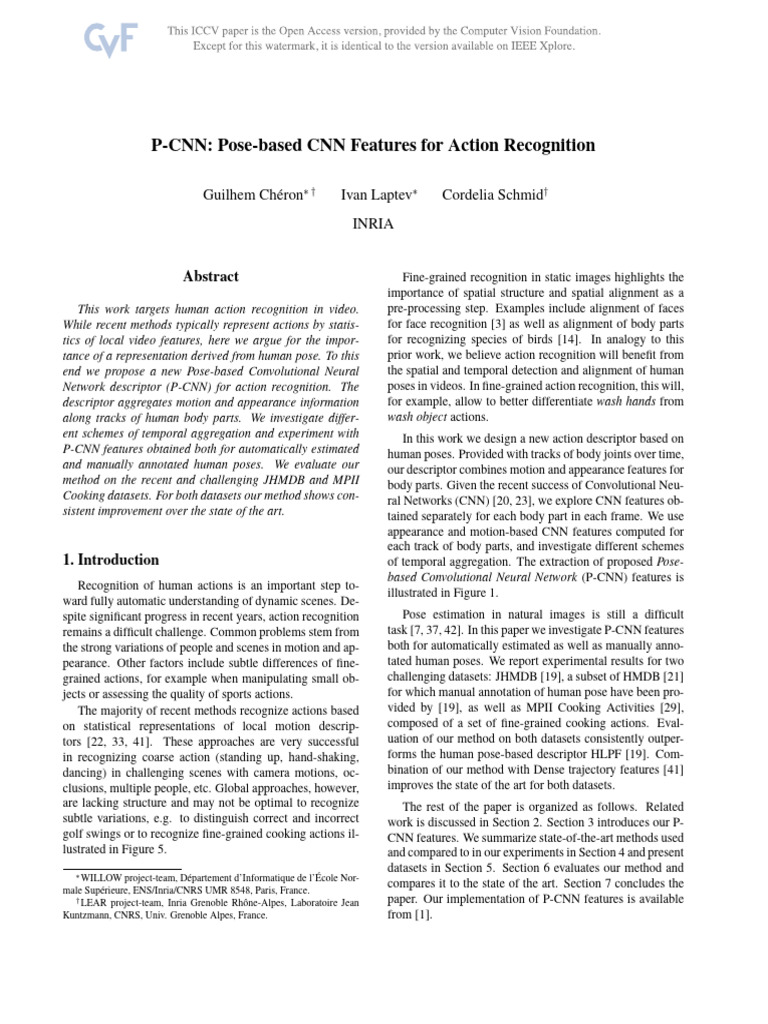 Cheron P-CNN Pose-Based CNN ICCV 2015 Paper | PDF | Computing | Computational Neuroscience