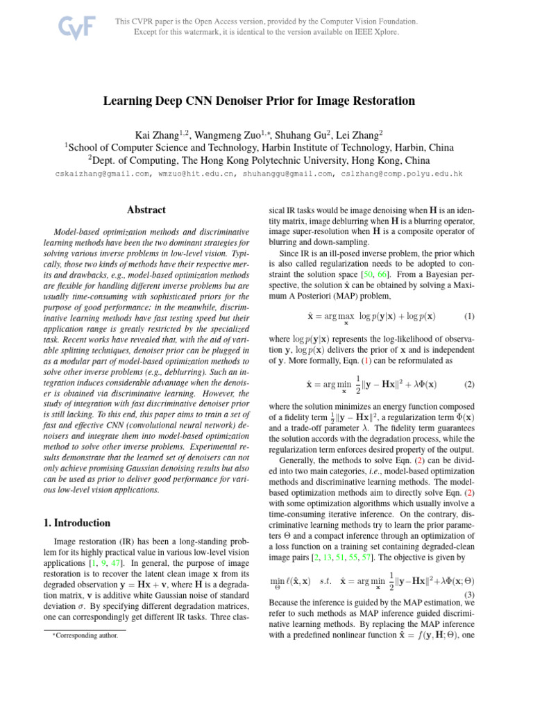 Zhang Learning Deep CNN CVPR 2017 Paper | PDF | Applied Mathematics | Algorithms