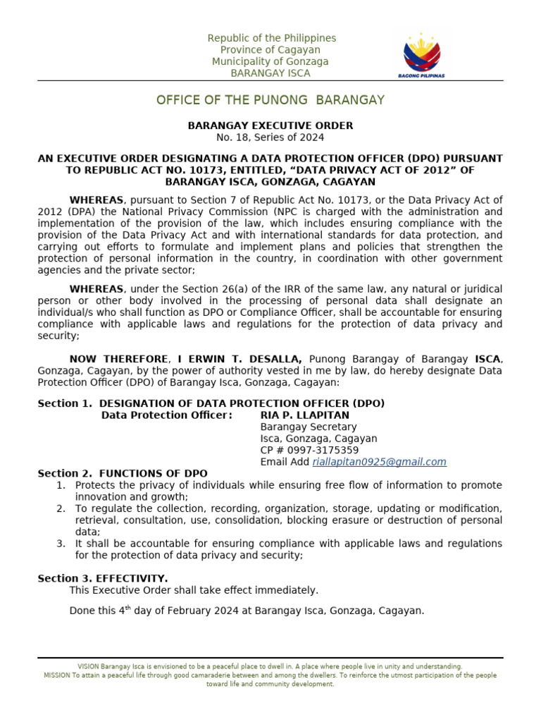 Executive Order No. 18, s.2024 (DPO) | PDF | Information Governance ...
