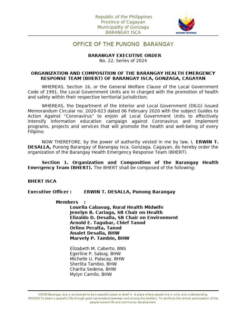 Executive Order No. 22, s.2024 (BHERTs) | PDF | Social Science