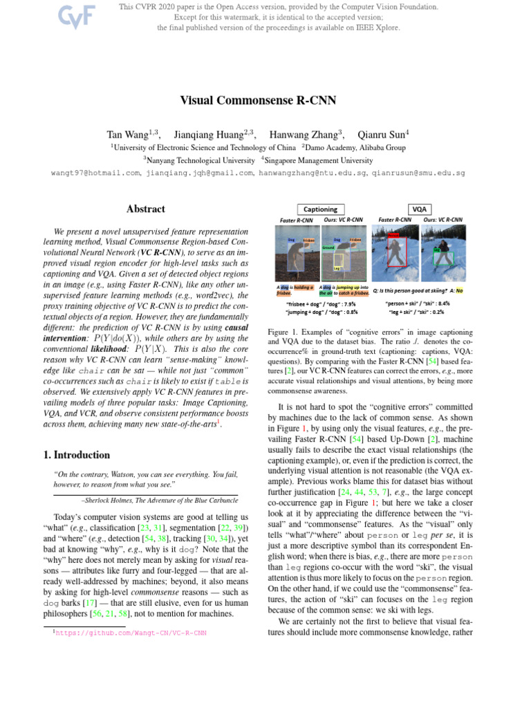 Wang Visual Commonsense R Cnn Cvpr 2020 Paper Pdf Causality Cognitive Science