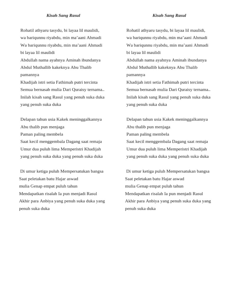 Lirik Lagu Kisah Sang Rasul | PDF | Puisi