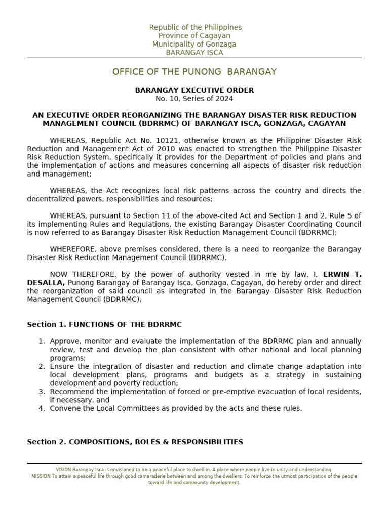 Reorganization of BDRRMC in Isca | PDF | Emergency Evacuation ...