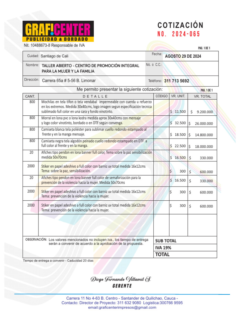 COTIZACION TALLER ABIERTO | PDF | Textiles