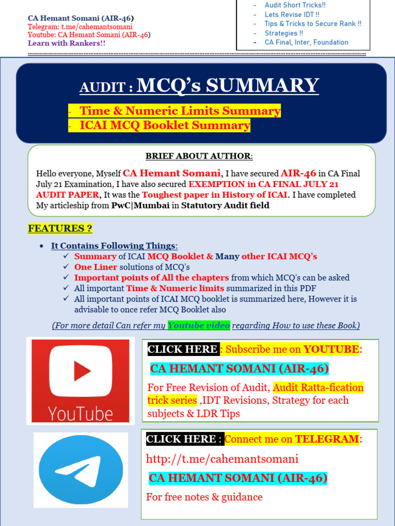 Audit Limits & MCQ Summary - Time & Numerical Limits | PDF ...