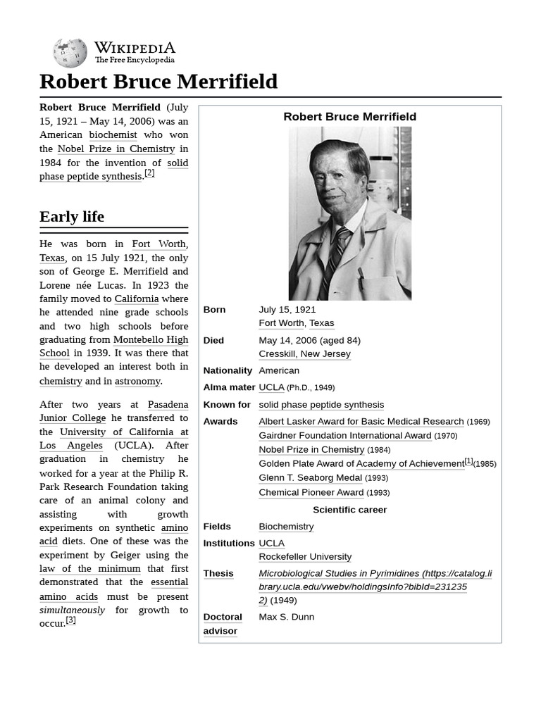 Robert_Bruce_Merrifield | PDF | Biomolecules | Molecular Biology