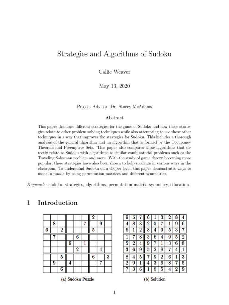 Strategies and Algorithms of Sudoku | PDF | Matrix (Mathematics ... Strategies and Algorithms of Sudoku | PDF | Matrix (Mathematics ...