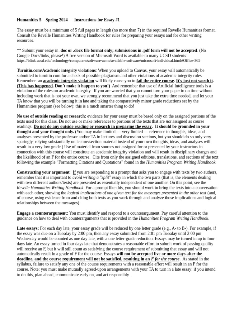 Essay Guidelines for Humanities 5 | PDF | Essays | Human Communication