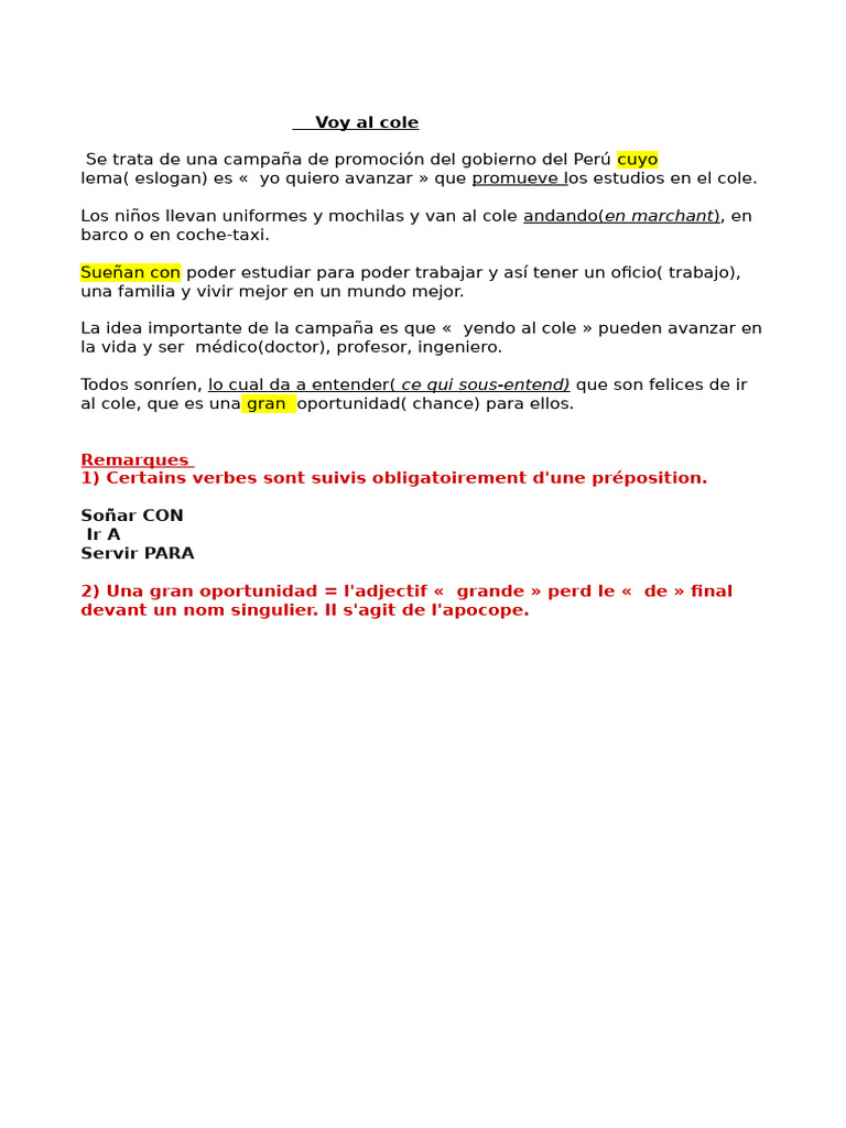 voy al cole trace écrite | PDF