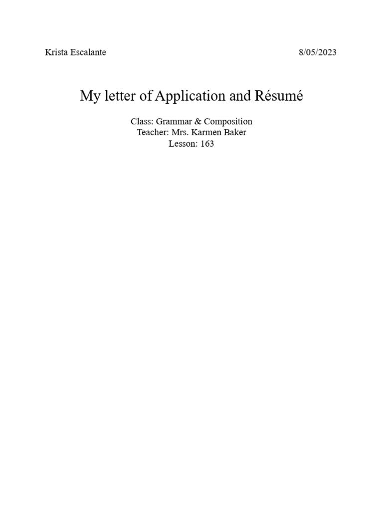 Letter of Application and Résumé | PDF