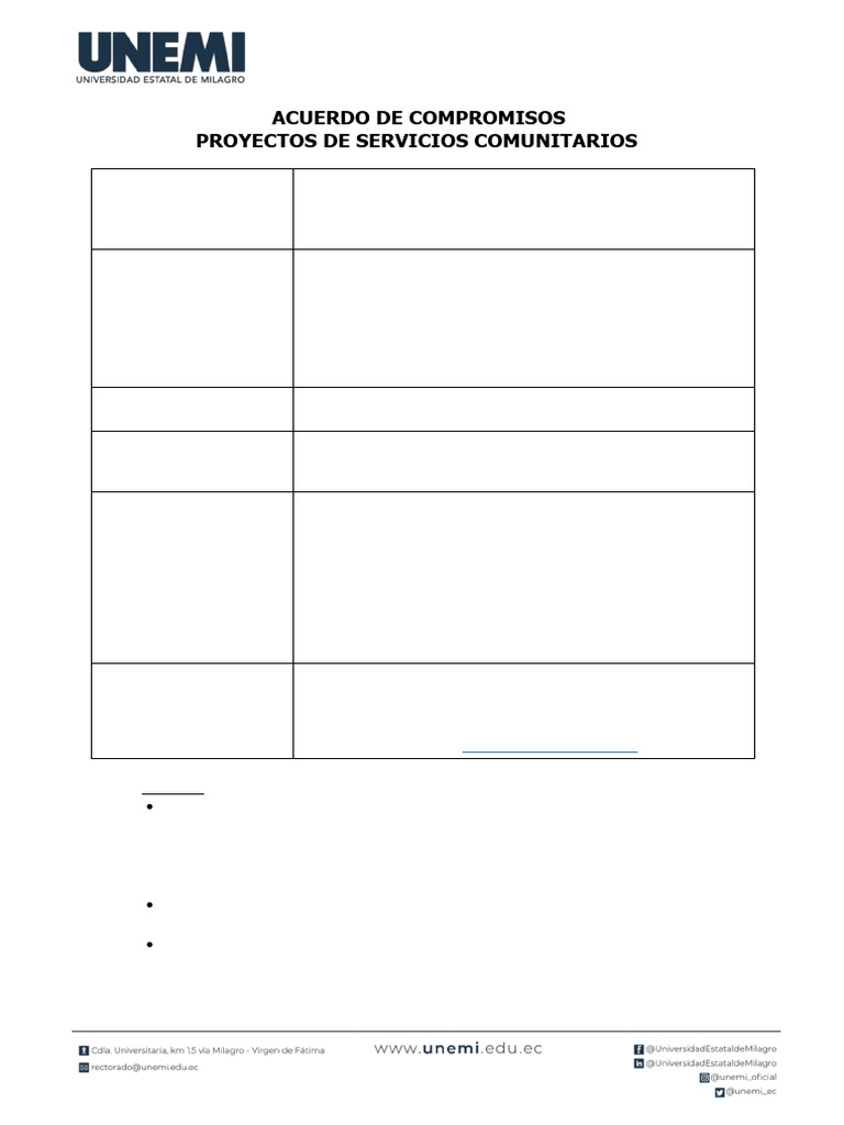 Acuerdo de Compromisos Proyectos de Servicios Comunitarios | PDF