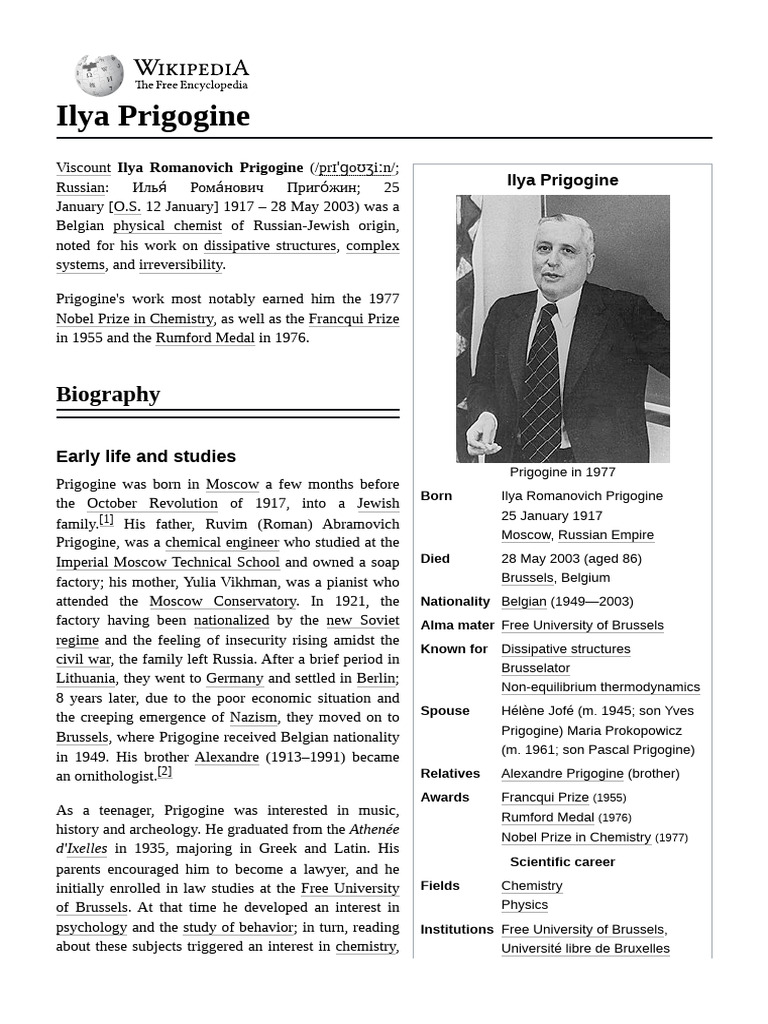 Ilya_Prigogine | PDF | Applied Mathematics | Theoretical Physics