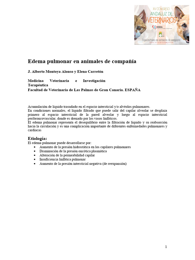Edema pulmonar en mascotas: causas y tratamiento | PDF | Edema ...