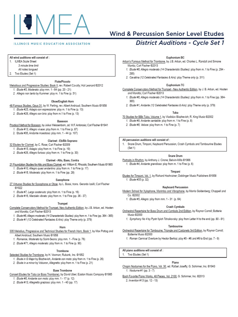 ILMEA SR District Band Etudes - Cycle 1 2022 | PDF | Classical Music ...