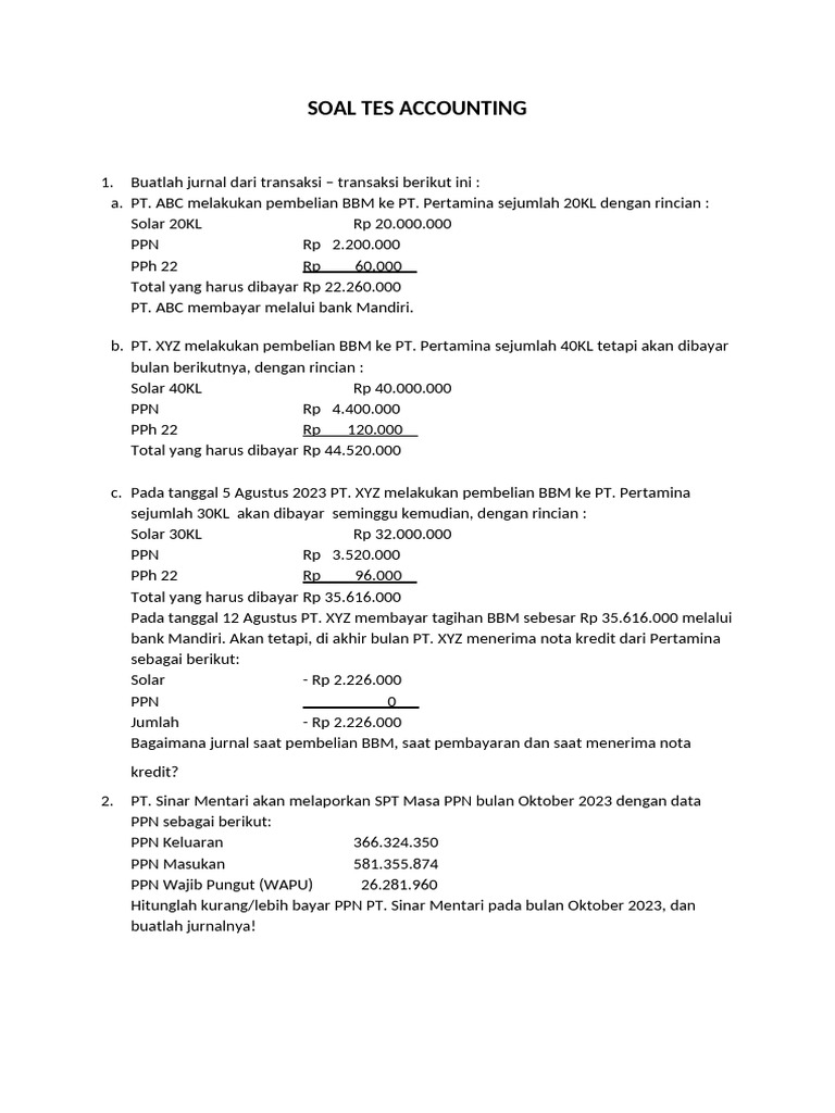 Soal Tes Accounting | PDF